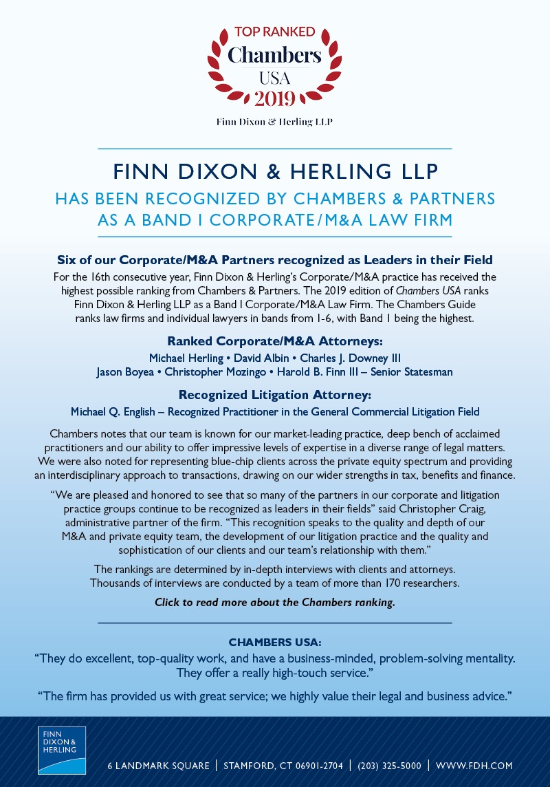 For the 16th consecutive year, Finn Dixon & Herling LLP has been ranked by Chambers & Partners ...